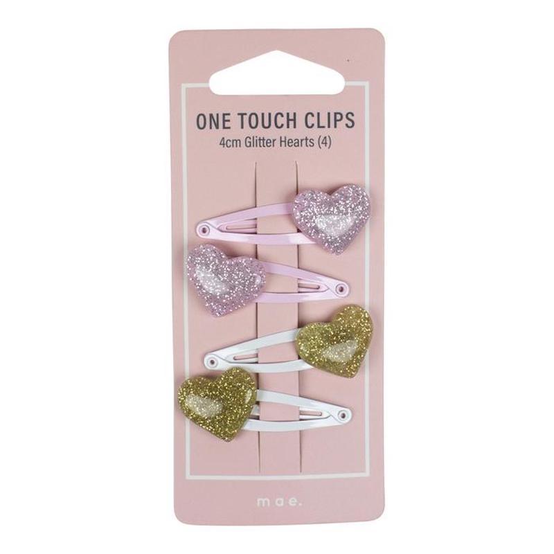 Mae One Touch Clips 4cm Glitter Hearts 4 Pack – Kiwi Pharmacy